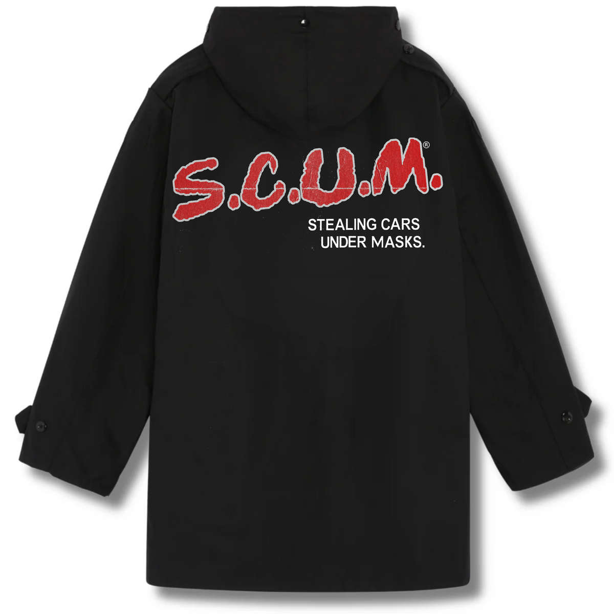 STEALING CARS UNDER MASKS PARKA - BLACK – Scum Skateboarding