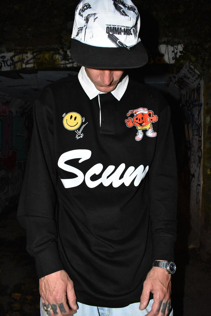 SCUM LONG SLEEVE ACID RUGBY SHIRT - BLACK – Scum Skateboarding